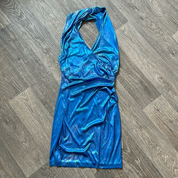 Dresses | Vintage Metallic Dress Blue Chrome Coachella Party Club Dress ...